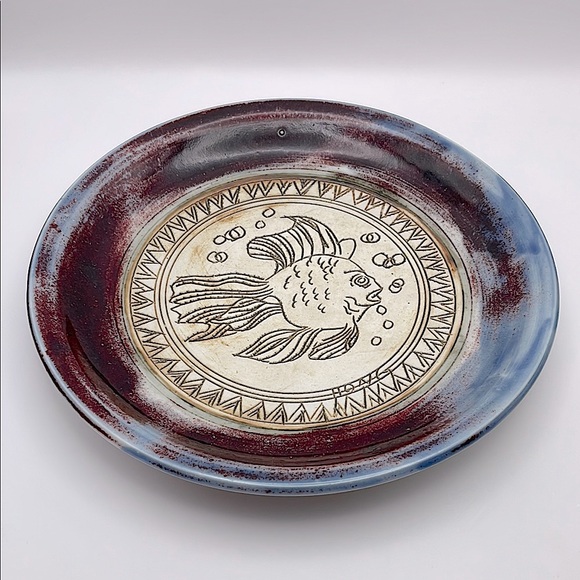 Accents | Handmade Pottery Plate With Etched Goldfish 15colorful Glaze ...